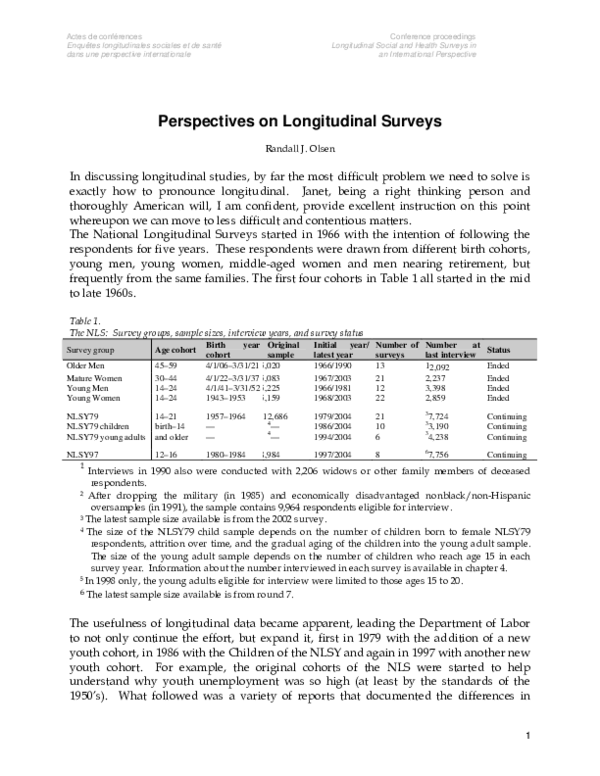 (PDF) Perspectives on Longitudinal Surveys