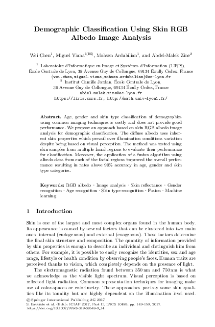 (PDF) Demographic Classification Using Skin RGB Albedo Image Analysis