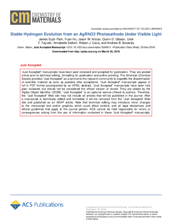 (PDF) Stable Hydrogen Evolution from an AgRhO2 Photocathode under ...