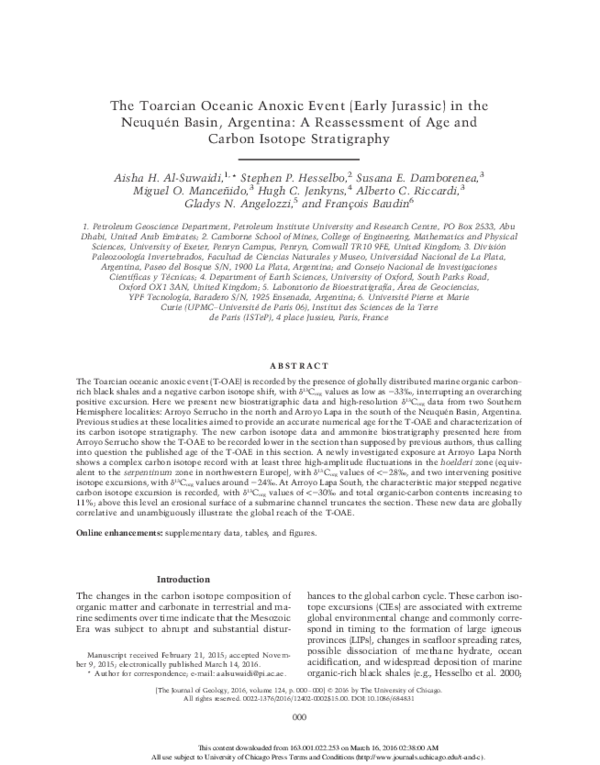 (PDF) The Toarcian Oceanic Anoxic Event (Early Jurassic) in the Neuquén ...
