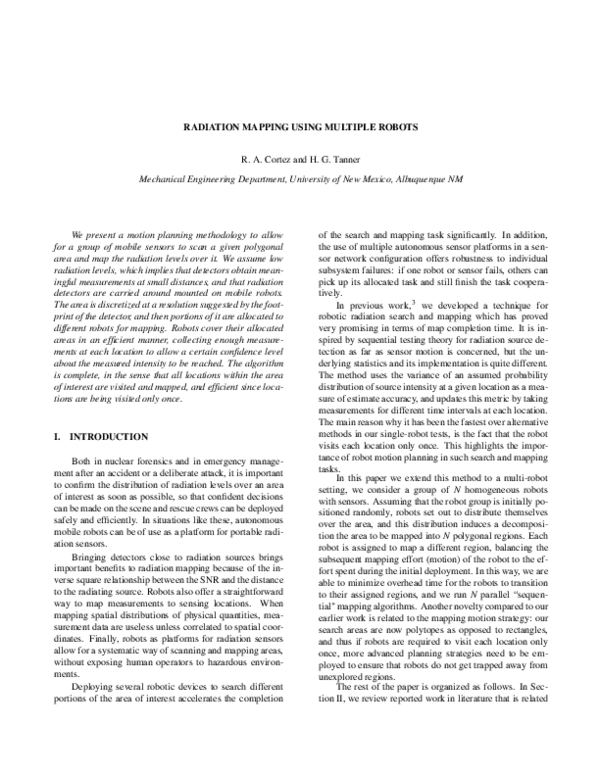 (PDF) Radiation mapping using multiple robots