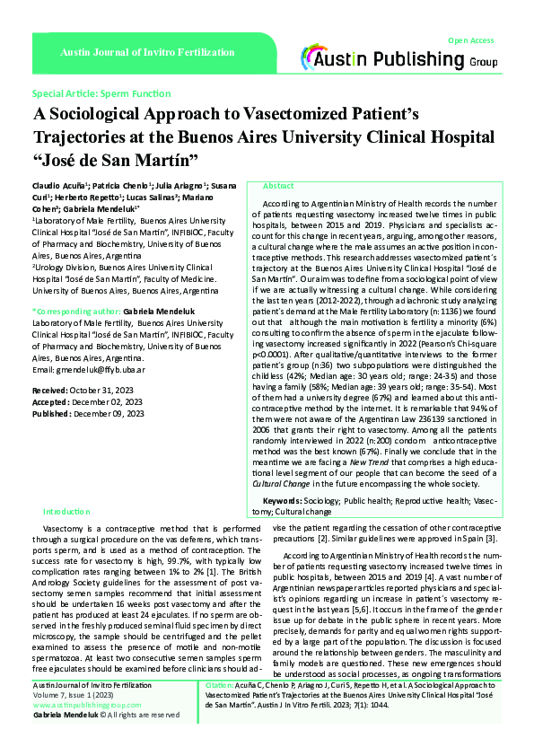 (PDF) A Sociological Approach to Vasectomized Patient’s Trajectories at ...