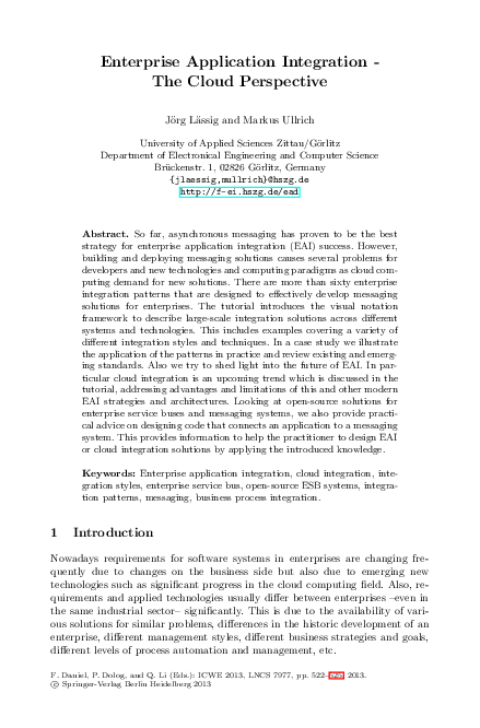 (PDF) Enterprise Application Integration - The Cloud Perspective