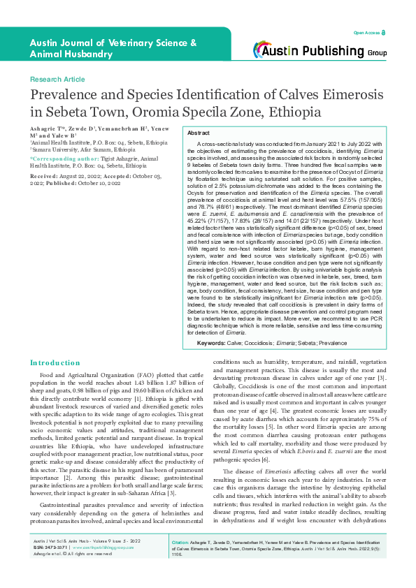 (PDF) Prevalence and Species Identification of Calves Eimerosis in ...