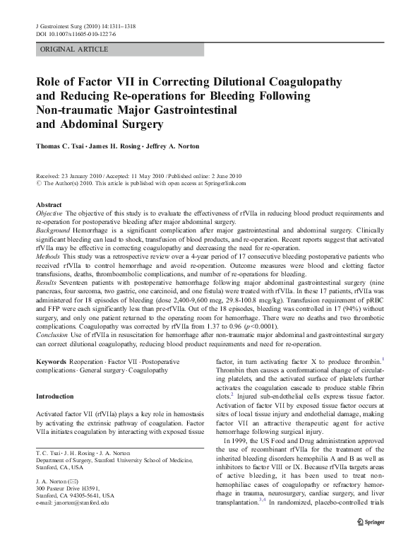 (PDF) Role of Factor VII in Correcting Dilutional Coagulopathy and ...