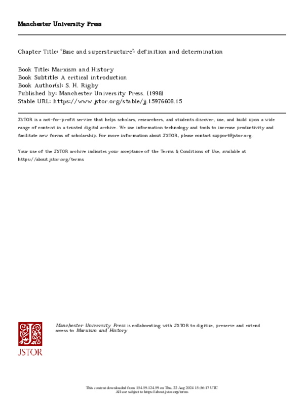 (PDF) 'Base and superstructure': definition and determination (Marxism ...
