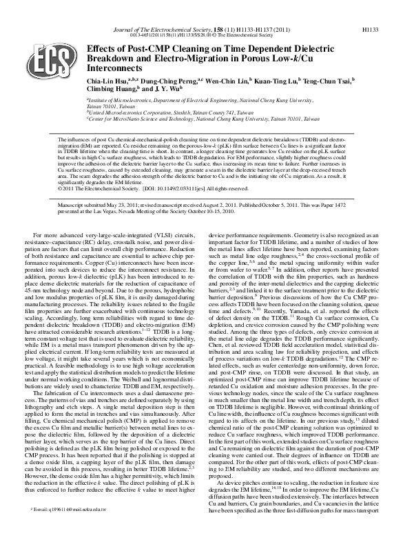 (PDF) Effects of Post-CMP Cleaning on Time Dependent Dielectric ...