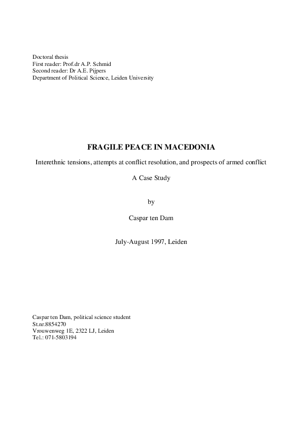 (PDF) FRAGILE PEACE IN MACEDONIA: Interethnic tensions, attempts at ...