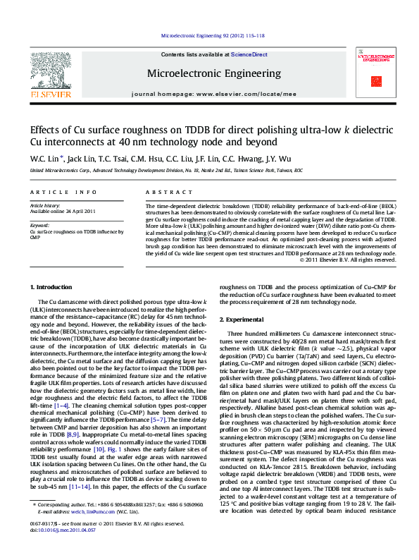 (PDF) Effects of Cu surface roughness on TDDB for direct polishing ...