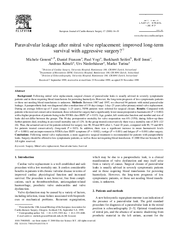 (PDF) Paravalvular leakage after mitral valve replacement: is left ...