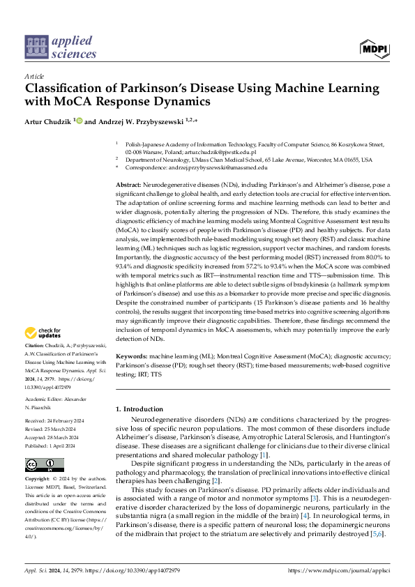 (PDF) Classification of Parkinson’s Disease Using Machine Learning with MoCA Response Dynamics