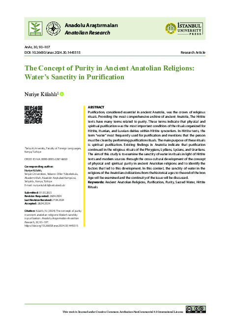 (PDF) The Concept of Purity in Ancient Anatolian Religions: Water's ...
