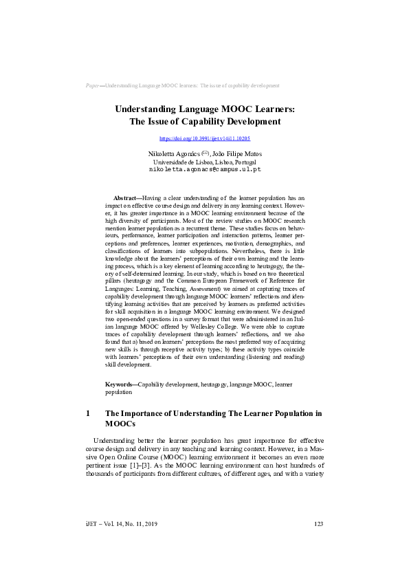 (PDF) Understanding Language MOOC Learners: The Issue of Capability Development