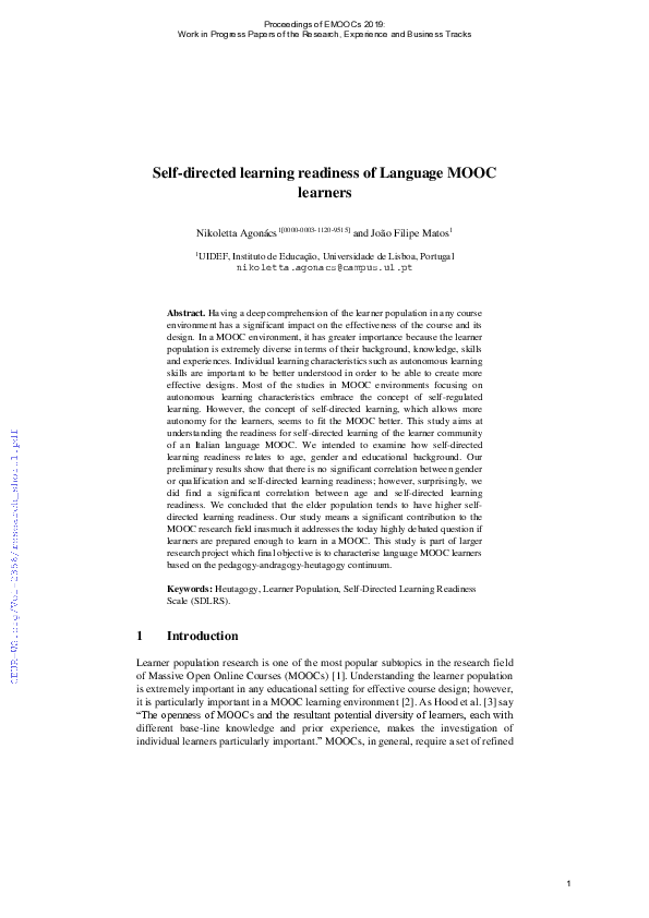 (PDF) Self-directed learning readiness of Language MOOC learners | Nikoletta Agonács - Academia.edu