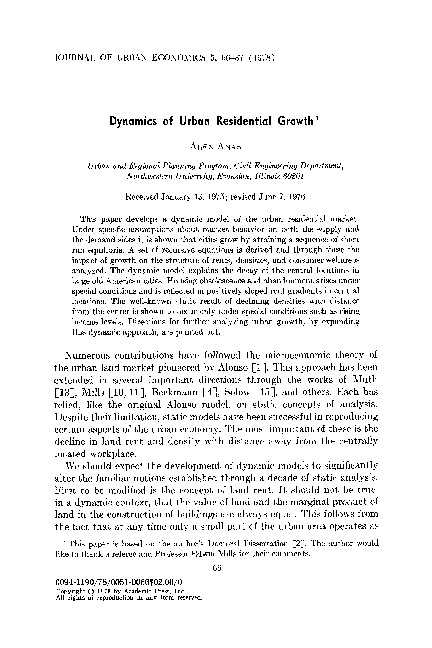 (PDF) Dynamics of urban residential growth