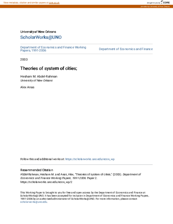 (PDF) Theories of system of cities