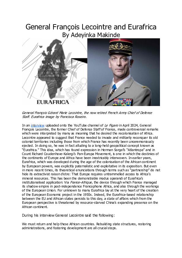 (PDF) General François Lecointre and Eurafrica