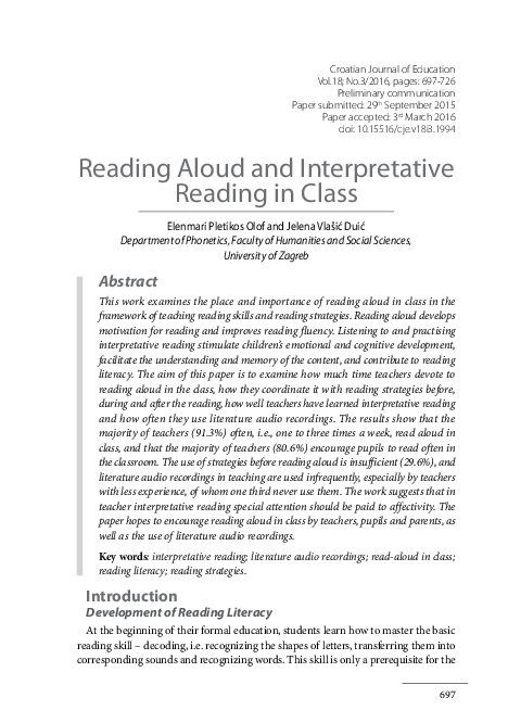 (PDF) Reading Aloud and Interpretative Reading in Class/Čitanje naglas i interpretativno čitanje ...
