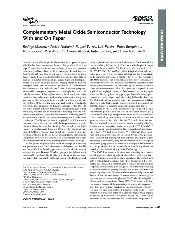 (PDF) Complementary Metal Oxide Semiconductor Technology With and On Paper