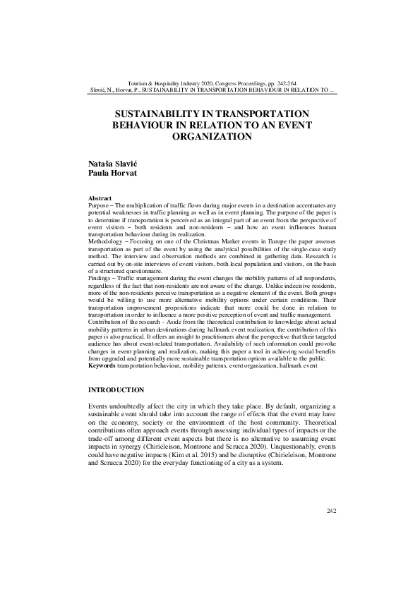 (PDF) Sustainability in Transportation Behaviour in Relation to an ...