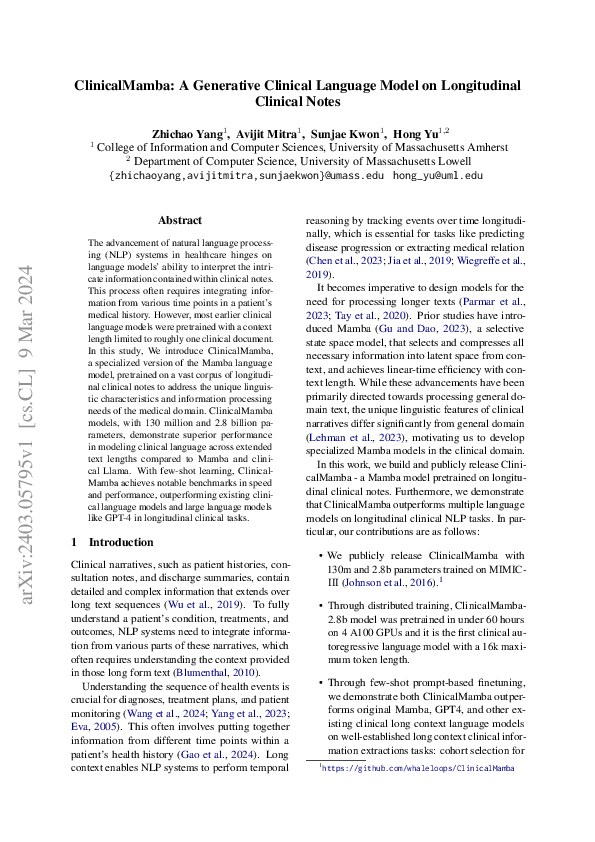 (PDF) ClinicalMamba: A Generative Clinical Language Model on ...