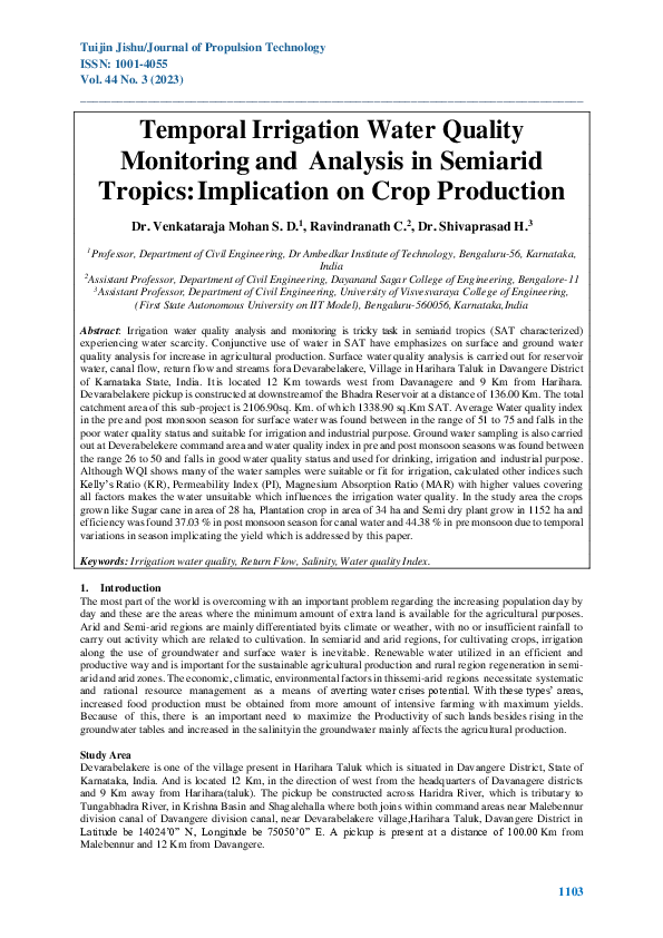 Pdf Temporal Irrigation Water Quality Monitoring And Analysis In Semiarid Tropics Implication