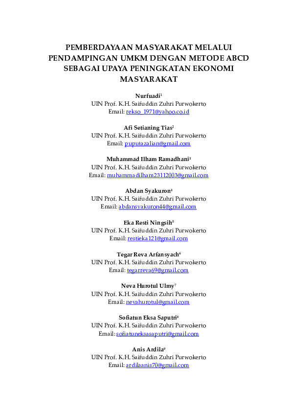 (PDF) PEMBERDAYAAN MASYARAKAT MELALUI PENDAMPINGAN UMKM DENGAN METODE ...