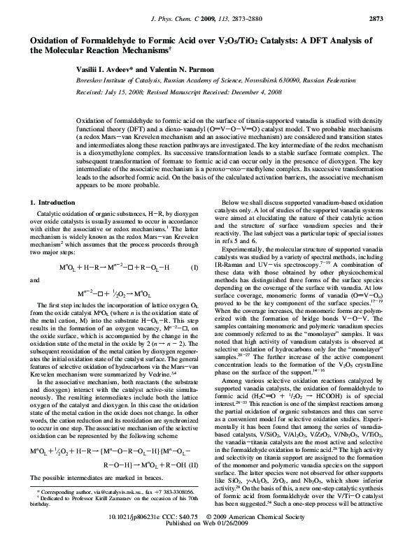 (PDF) Oxidation of Formaldehyde to Formic Acid over V2O5/TiO2 Catalysts ...