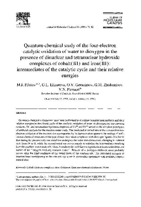 (PDF) Quantum-chemical study of the four-electron catalytic oxidation of water to dioxygen in ...