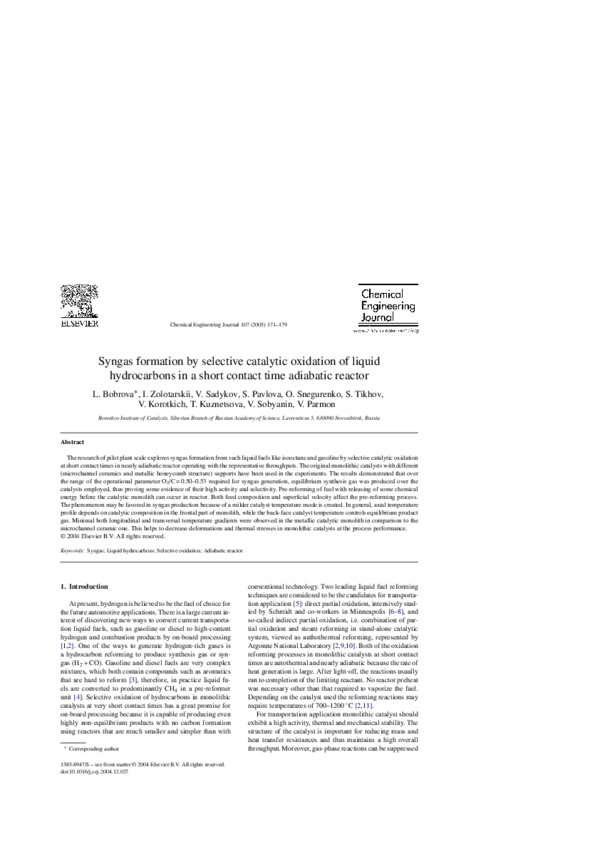 (PDF) Syngas formation by selective catalytic oxidation of liquid ...