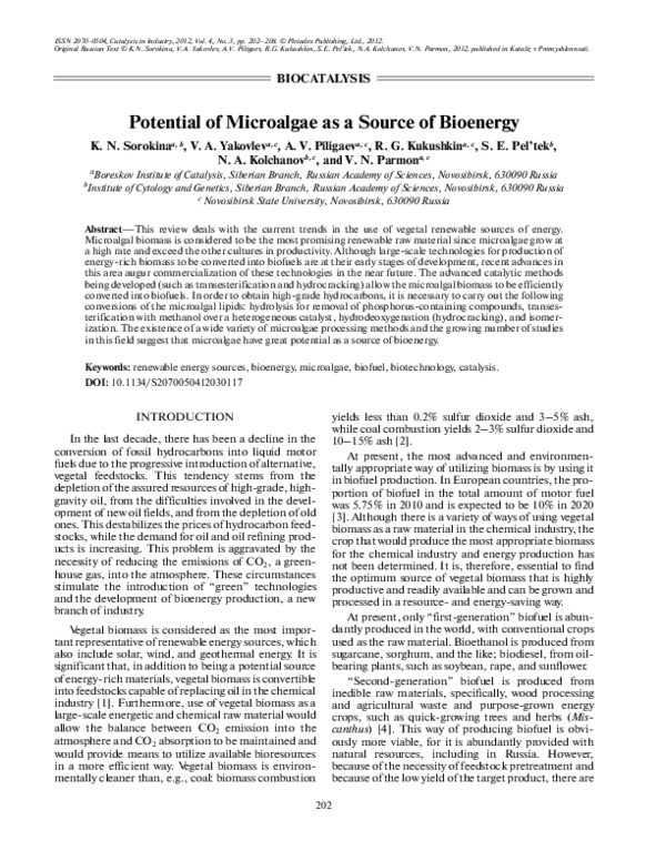 (PDF) Potential of microalgae as a source of bioenergy