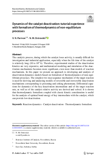 (PDF) Dynamics of the catalyst deactivation: tutorial experience with formalism of ...
