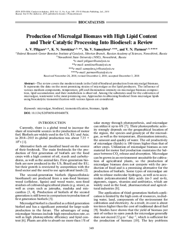 (PDF) Production of Microalgal Biomass with High Lipid Content and Their Catalytic Processing ...