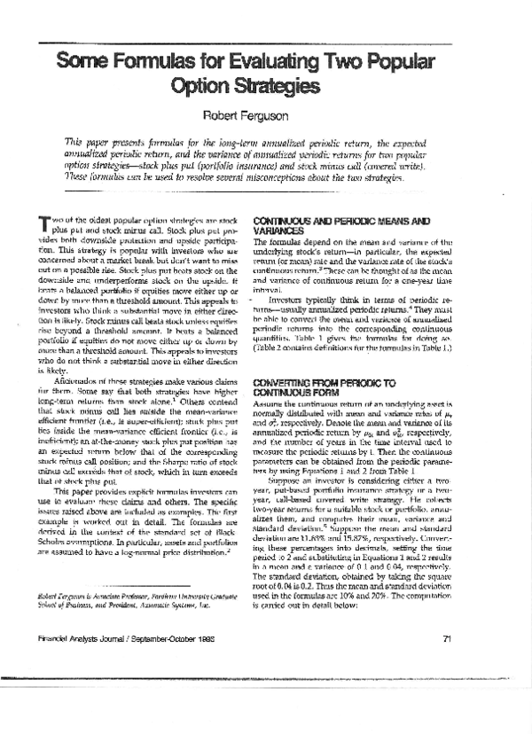 (PDF) Some Formulae for Evaluating Two Popular Option Strategies