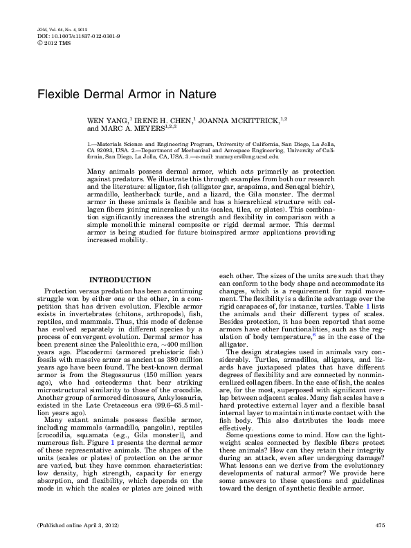 (PDF) Flexible Dermal Armor in Nature | Irene Chen - Academia.edu
