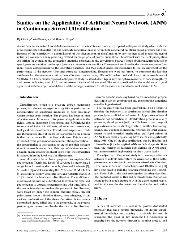 (PDF) Studies on the Applicability of Artificial Neural Network (ANN) in Continuous Stirred ...