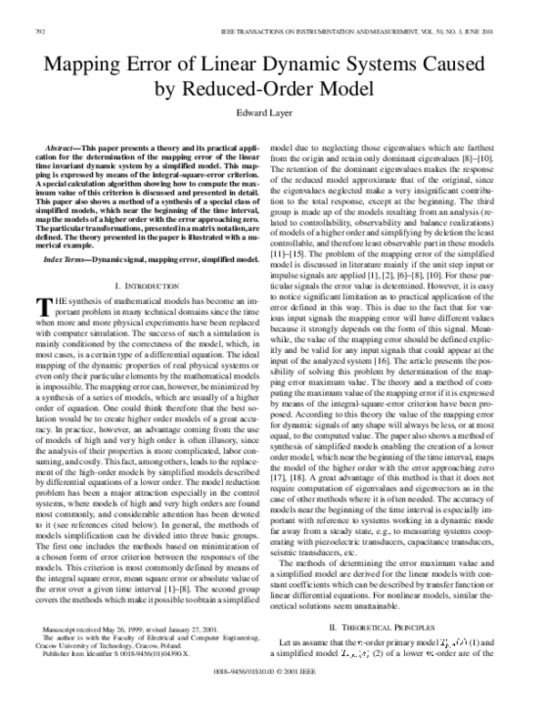 (PDF) Mapping error of linear dynamic systems caused by reduced-order model