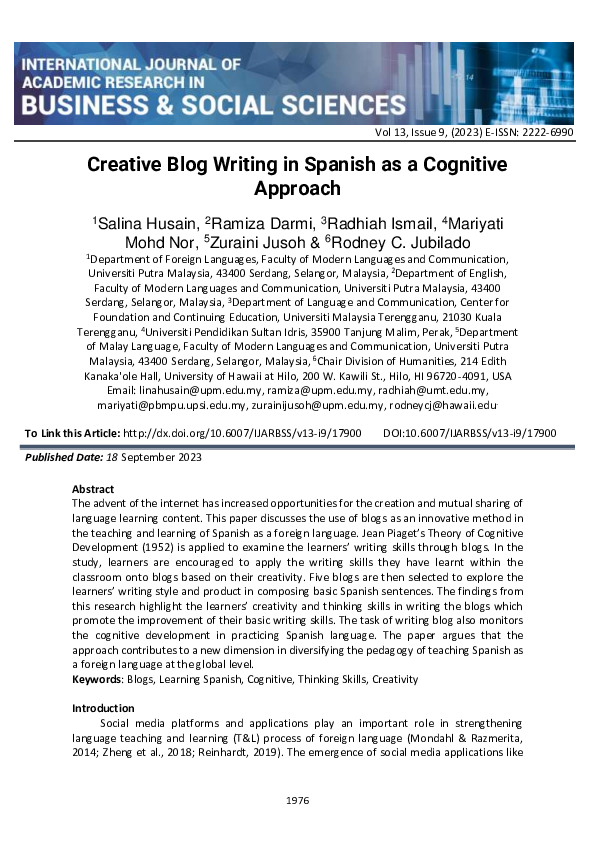 (PDF) Creative Blog Writing in Spanish as a Cognitive Approach