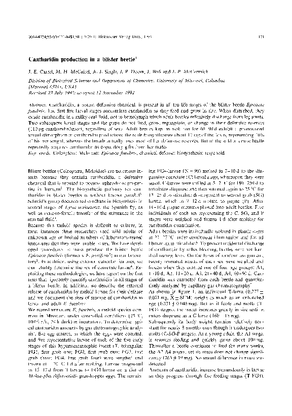 (PDF) Cantharidin production in a blister beetle