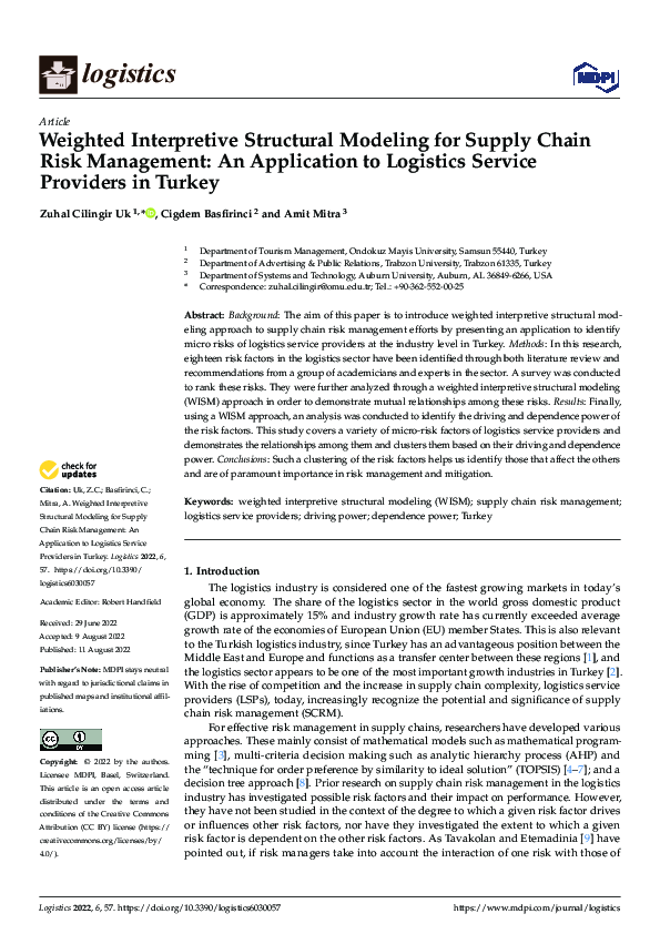 (PDF) Weighted Interpretive Structural Modeling for Supply Chain Risk Management: An Application ...
