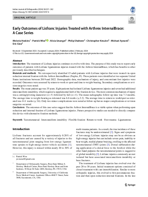 (PDF) Early Outcomes of Lisfranc Injuries Treated with Arthrex ...