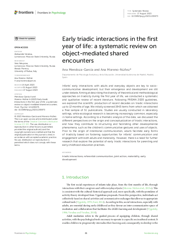 (PDF) Early triadic interactions in the first year of life: a systematic review on object ...