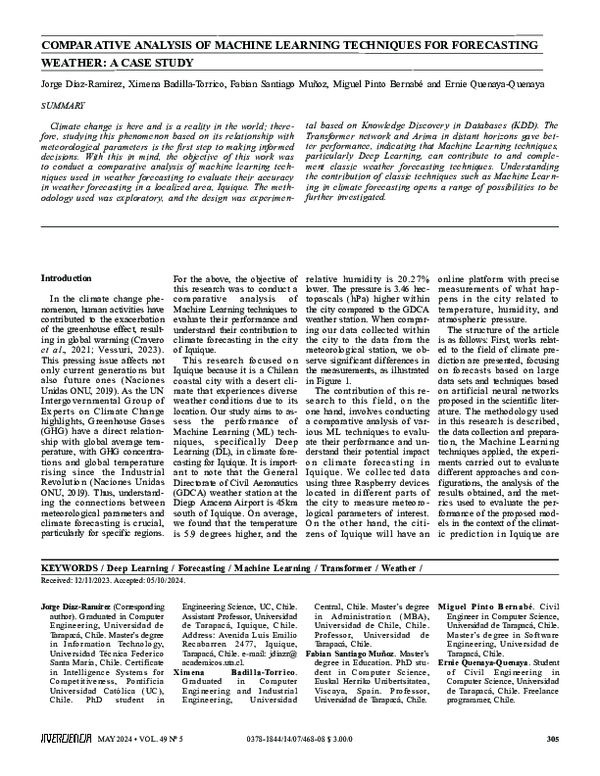 (PDF) COMPARATIVE ANALYSIS OF MACHINE LEARNING TECHNIQUES FOR FORECASTING WEATHER: A CASE STUDY