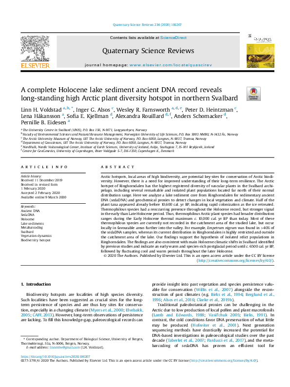(PDF) A complete Holocene lake sediment ancient DNA record reveals long ...
