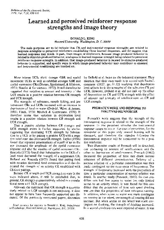 (PDF) Learned and perceived reinforcer response strengths and image theory