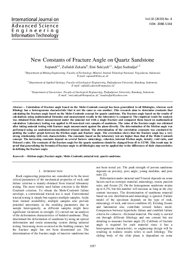 (PDF) New Constants of Fracture Angle on Quartz Sandstone | Emi Sukiyah ...