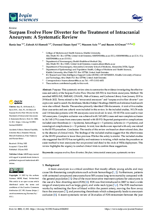 (PDF) Surpass Evolve Flow Diverter for the Treatment of Intracranial Aneurysm: A Systematic Review