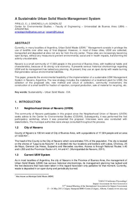 (PDF) A Sustainable Urban Solid Waste Management System