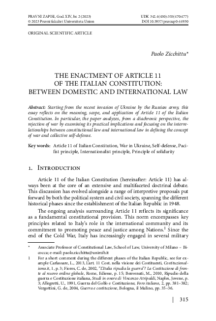 (PDF) The enactment of Article 11 of the Italian Constitution: Between ...