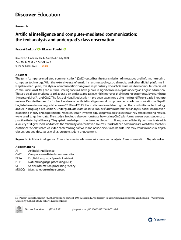 (PDF) Artificial intelligence and computer-mediated communication: the ...